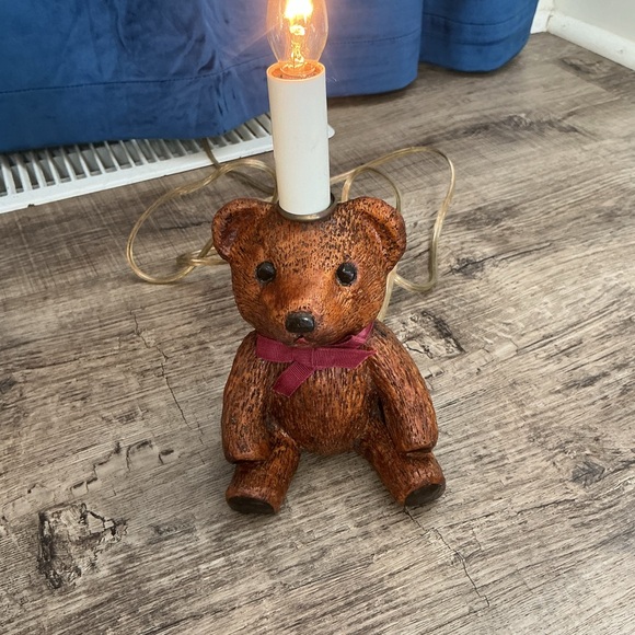 unbranded | Accents | Vintage Teddy Bear Lamp 983 Gao Wood Look Ribbon ...